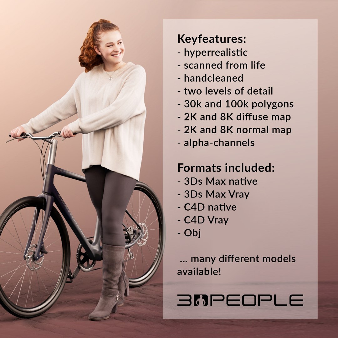 3D 11717 Cora - Young Woman Pushing Her Bike - TurboSquid 1804963