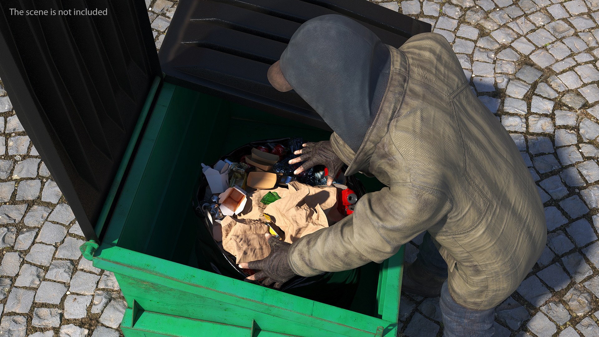 Homeless Man Digs Through Dumpster 3D - TurboSquid 2283328