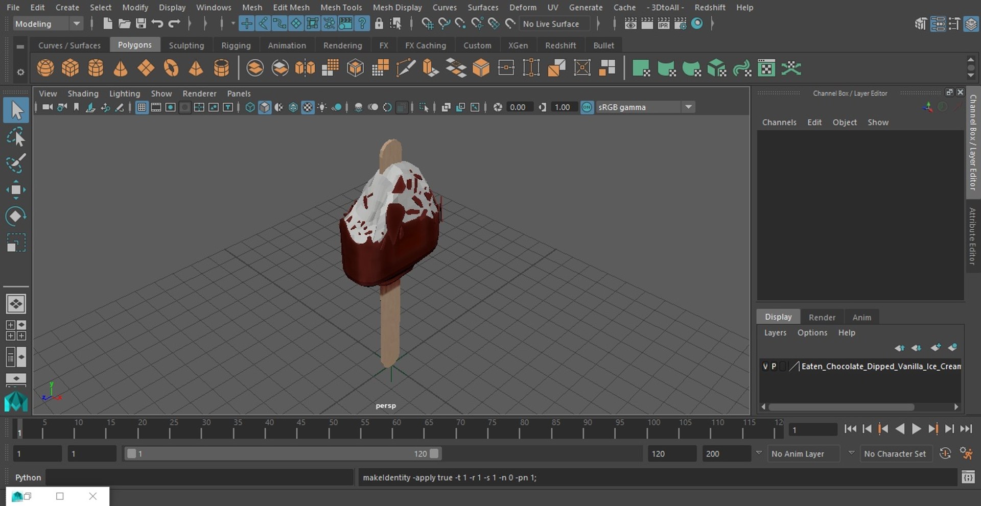 3d Eaten Chocolate Dipped Vanilla Ice Cream Bar Model Turbosquid 2069311