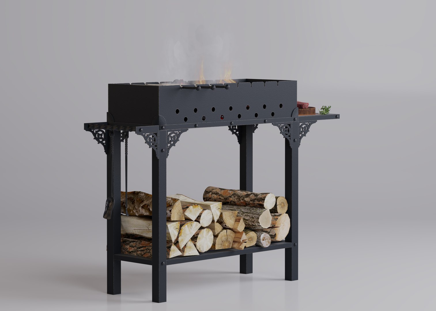 3D Grill With Firewood Barbeque Model - TurboSquid 1889148