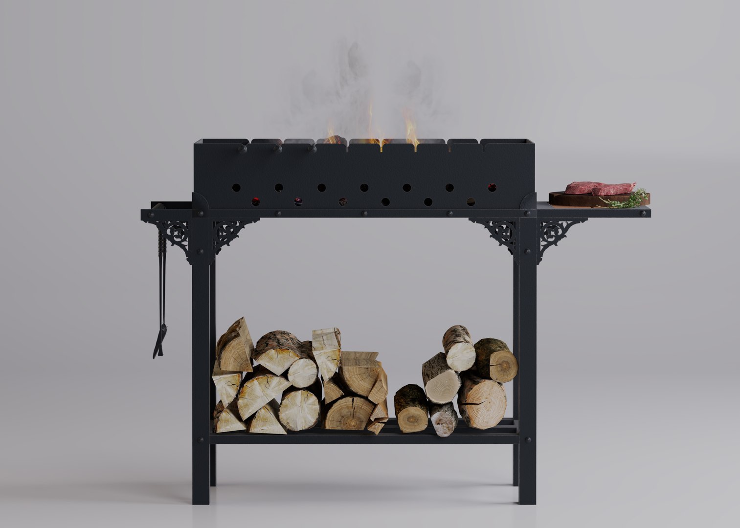 3D Grill With Firewood Barbeque Model - TurboSquid 1889148