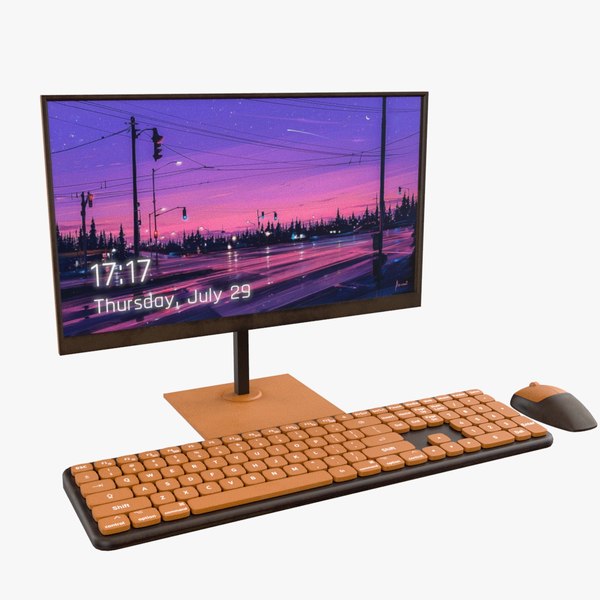 modelo 3d Conjunto De Computadora Wireles Teclado Ratón Monitor Cafe ...