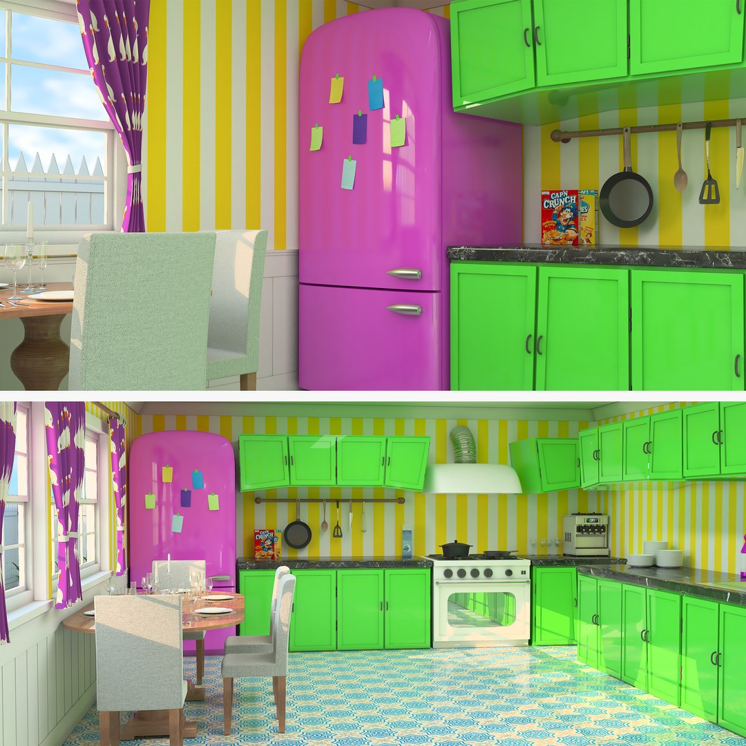 Cartoon Kitchen Interior Model - TurboSquid 2272749