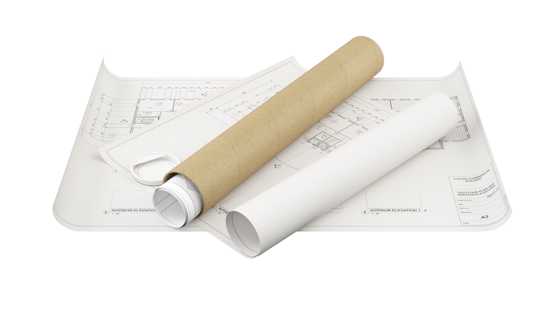 Blueprints With Cardboard Tube 3D - TurboSquid 2041429