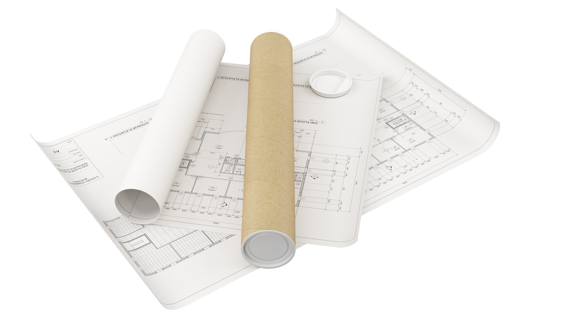 Blueprints With Cardboard Tube 3D - TurboSquid 2041429