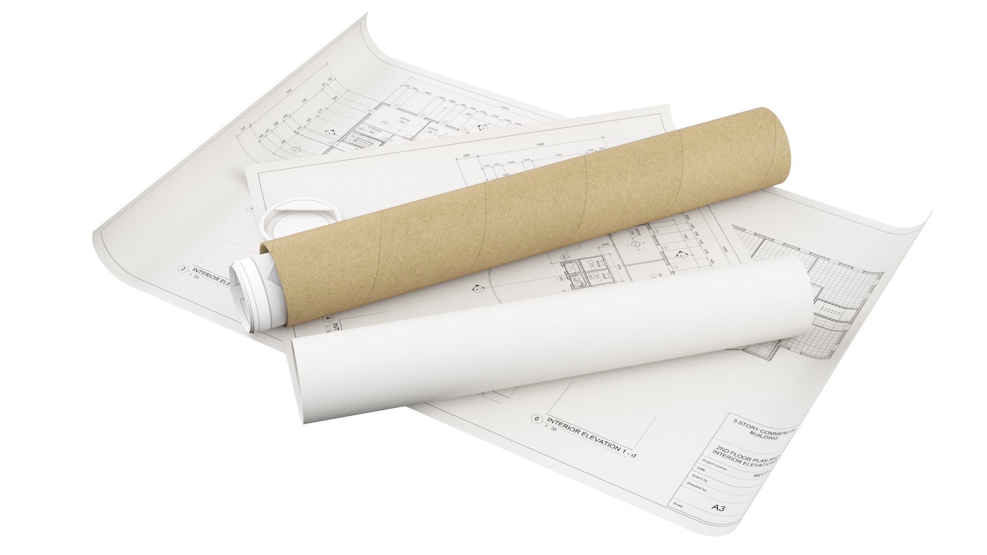 Blueprints With Cardboard Tube 3D - TurboSquid 2041429