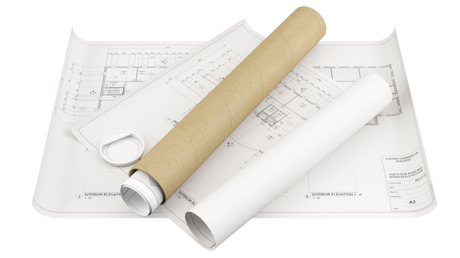 Blueprints With Cardboard Tube 3D - TurboSquid 2041429