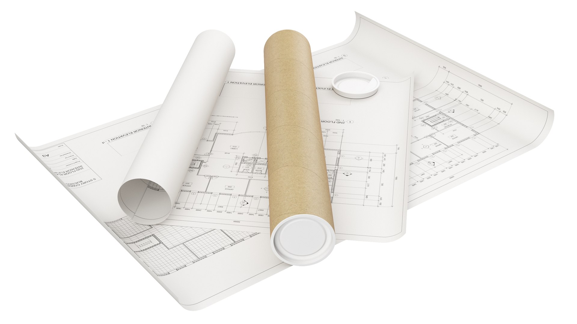 Blueprints With Cardboard Tube 3D - TurboSquid 2041429
