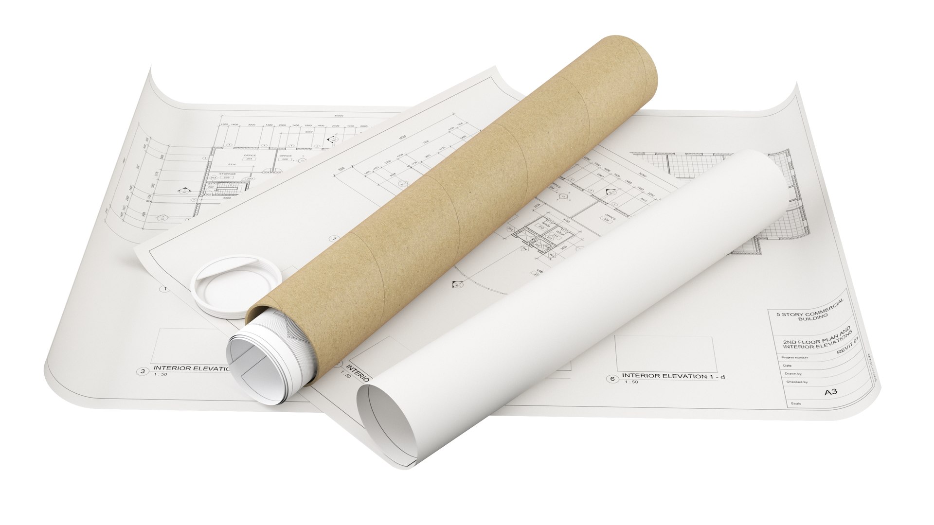 Blueprints With Cardboard Tube 3D - TurboSquid 2041429