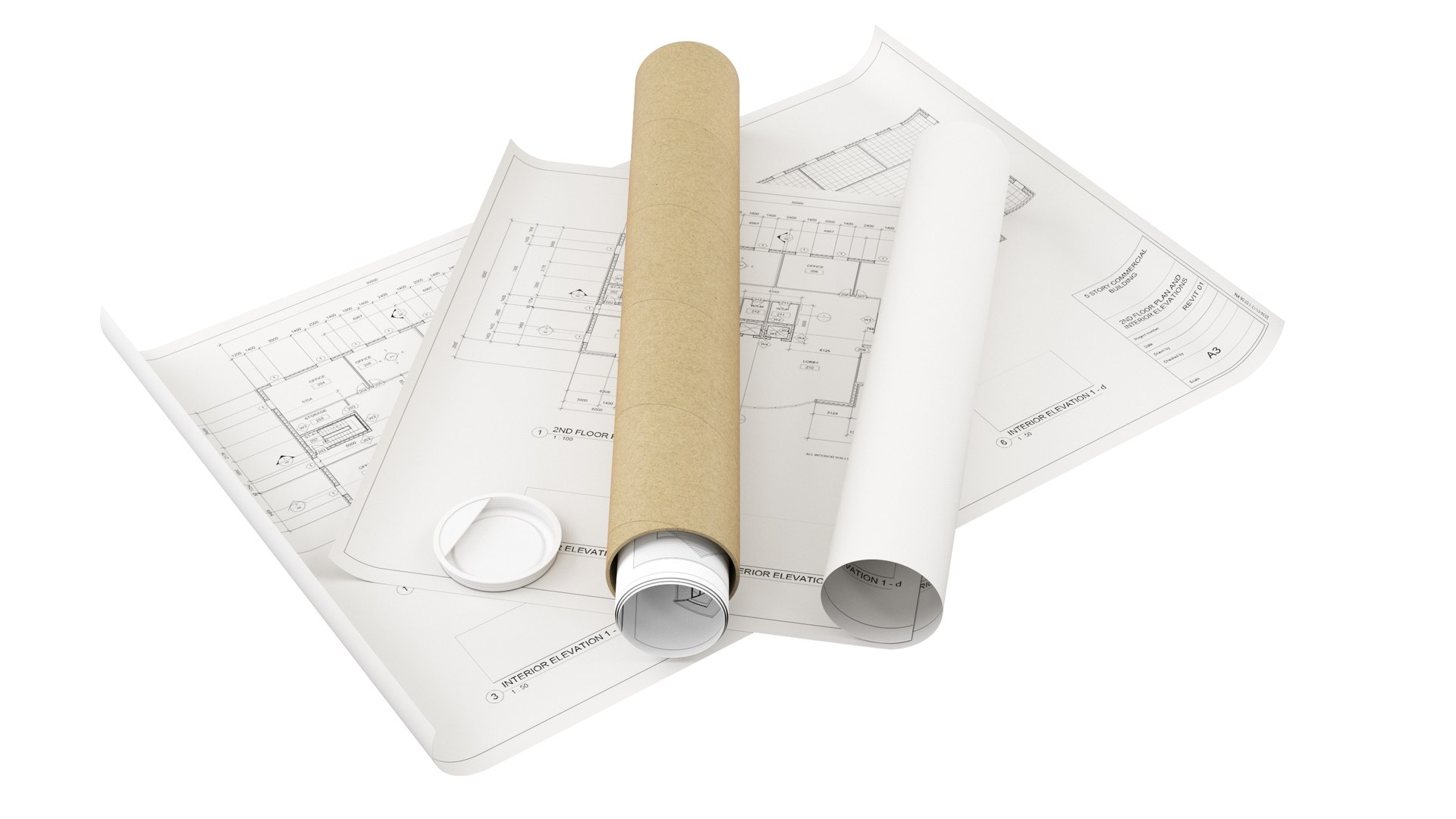 Blueprints With Cardboard Tube 3D - TurboSquid 2041429