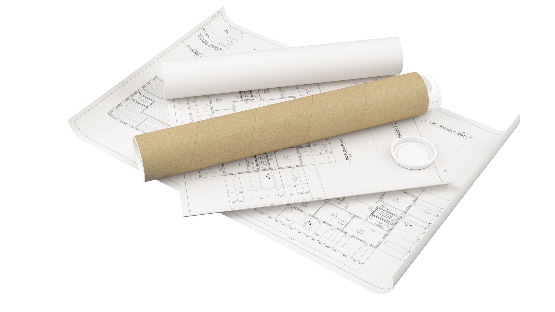 Blueprints With Cardboard Tube 3D - TurboSquid 2041429
