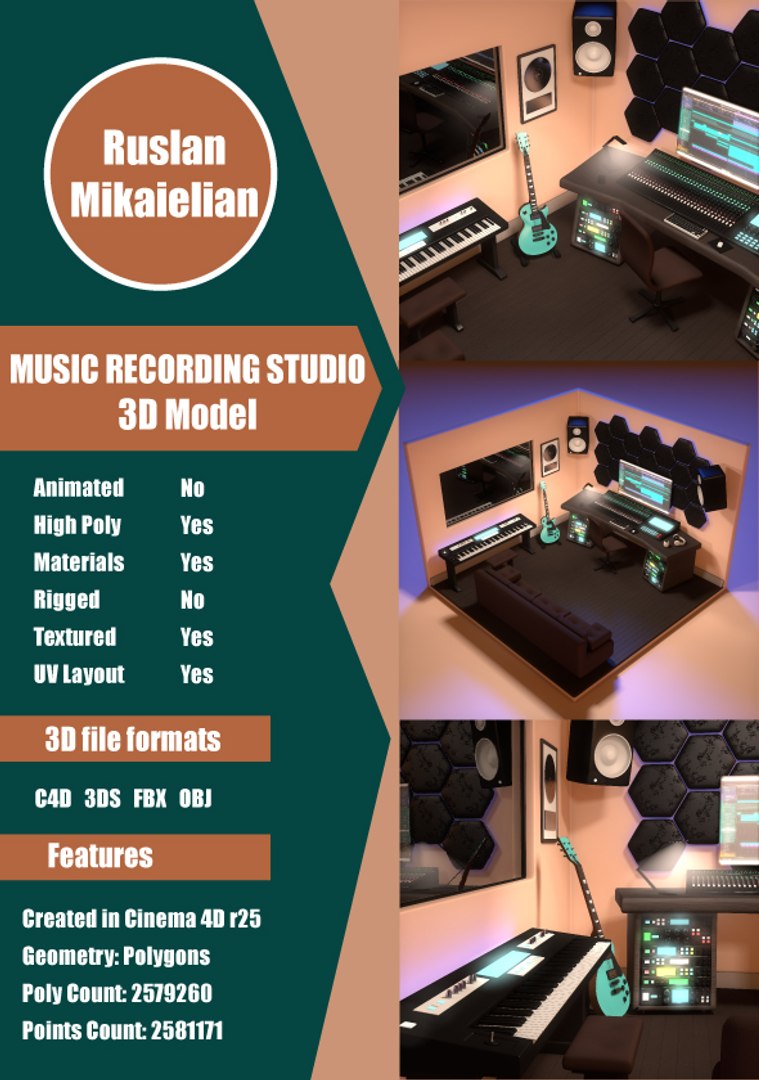 3D Music Recording Studio - TurboSquid 2015958