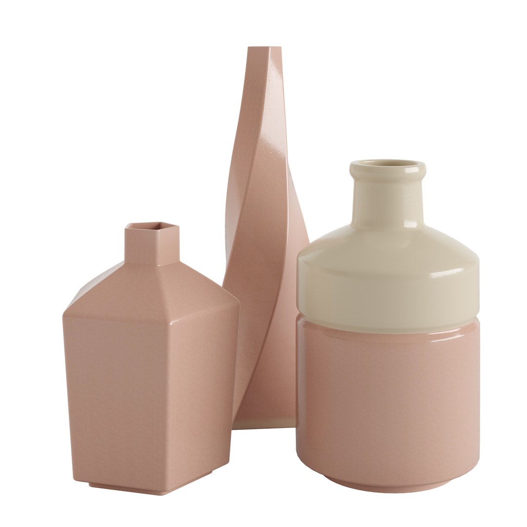 Handmade Pink Ceramic Vase Set 3D model - TurboSquid 2162214