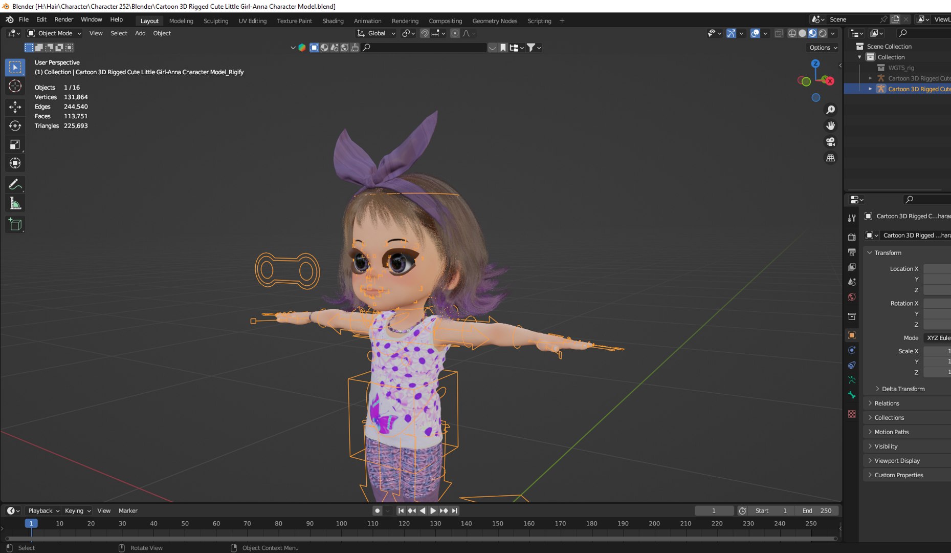 Cartoon 3D Rigged Cute Little Girl-Anna Character Model 3D - TurboSquid ...