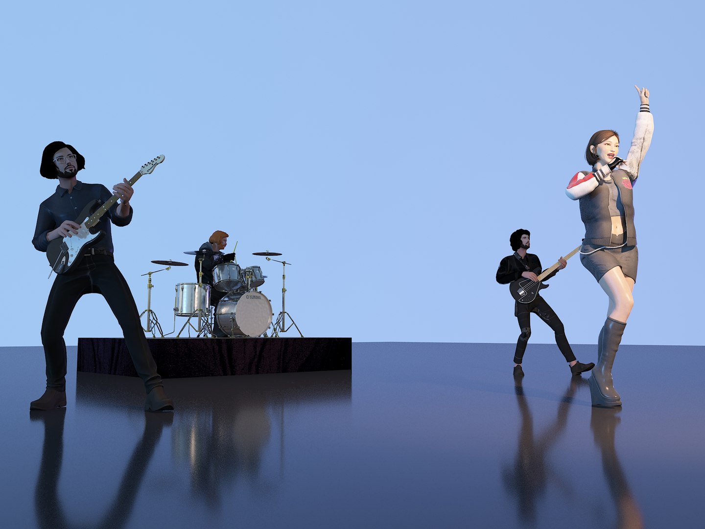 3D Singers Perform Rock Bands Sing Guitarists Drummers Drums Model ...