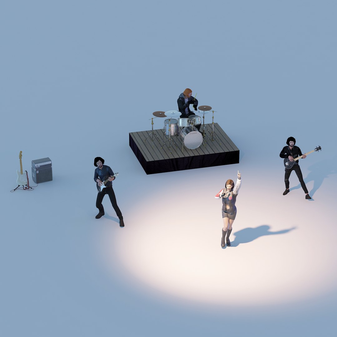 3D Singers Perform Rock Bands Sing Guitarists Drummers Drums Model ...