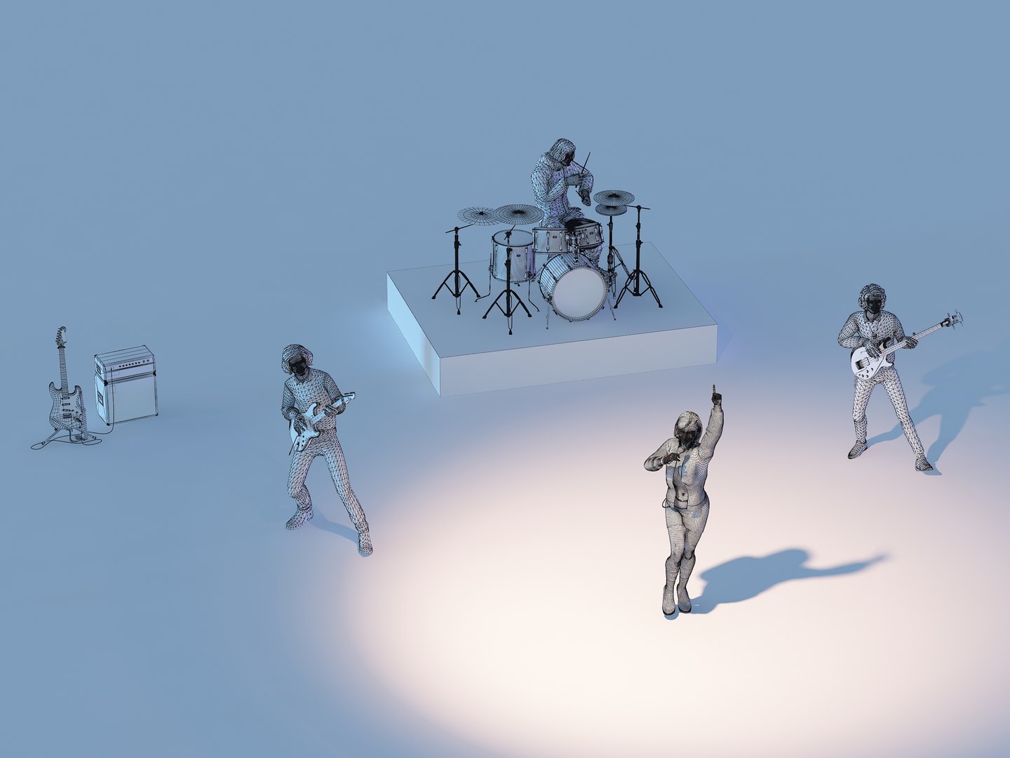 3D Singers Perform Rock Bands Sing Guitarists Drummers Drums Model ...