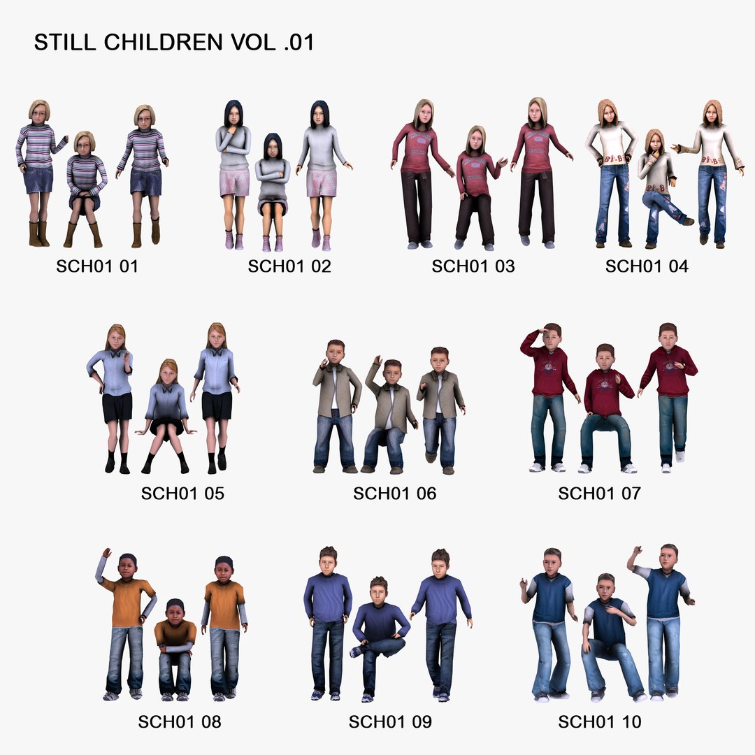 30 People Children 3d Model