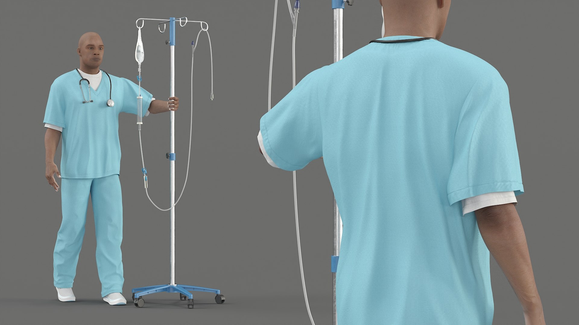 3D Black Male Medic With An IV Stand - TurboSquid 2366210