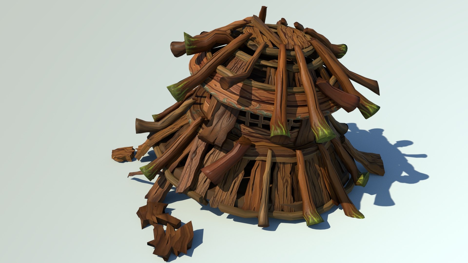 Cartoon Wooden House Log Cabin Frame Collapse Temple Blockhouse 3D ...