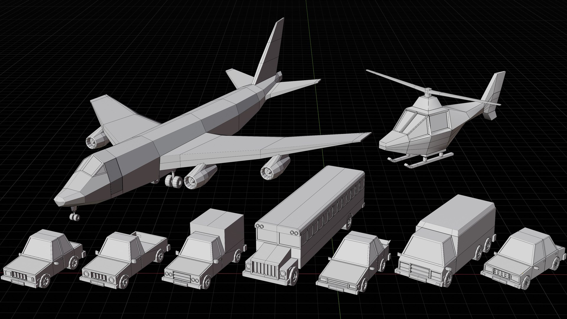 Low Poly Vehicle Assets For 3D Games- Car Pickup Van Bus Airplane And ...