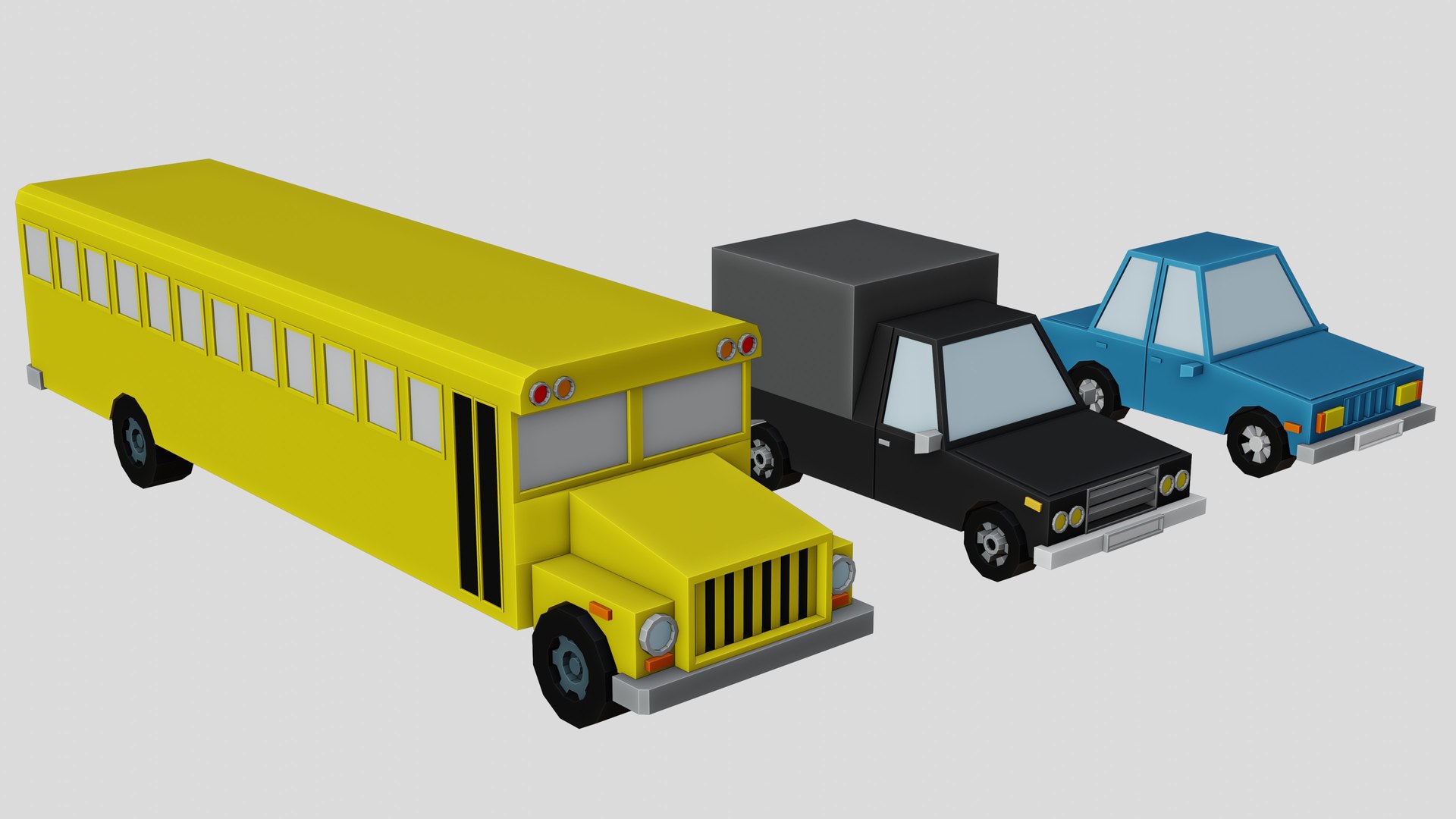 Low Poly Vehicle Assets For 3D Games- Car Pickup Van Bus Airplane And Helicopter 3D Model ...