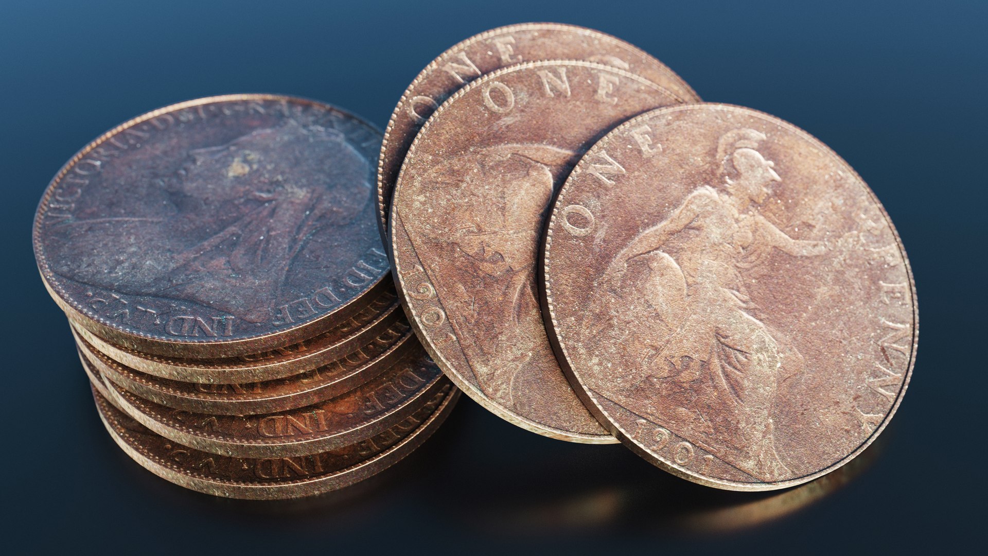 3D British One Penny Coin - TurboSquid 2374268
