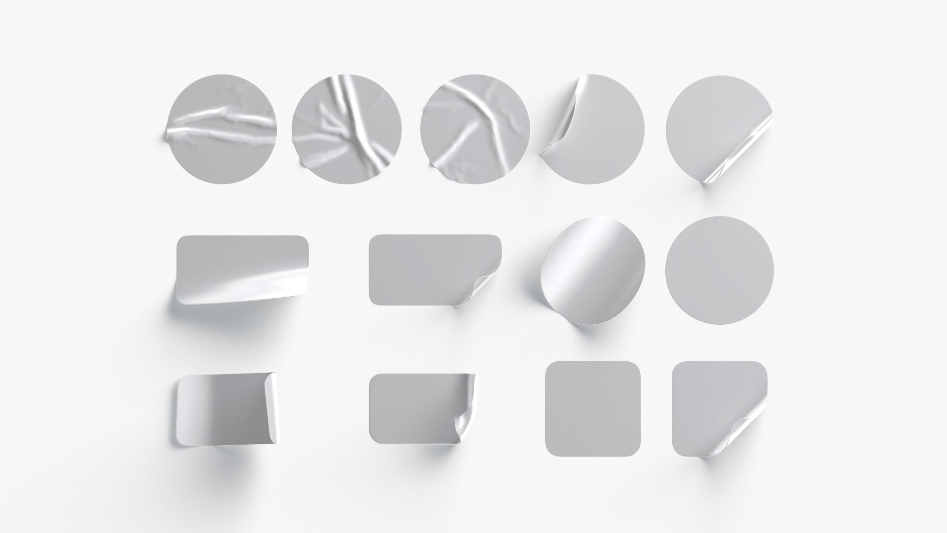 3D Model 13 Stickers Set - Silver Adhesive Round And Square Sticky ...