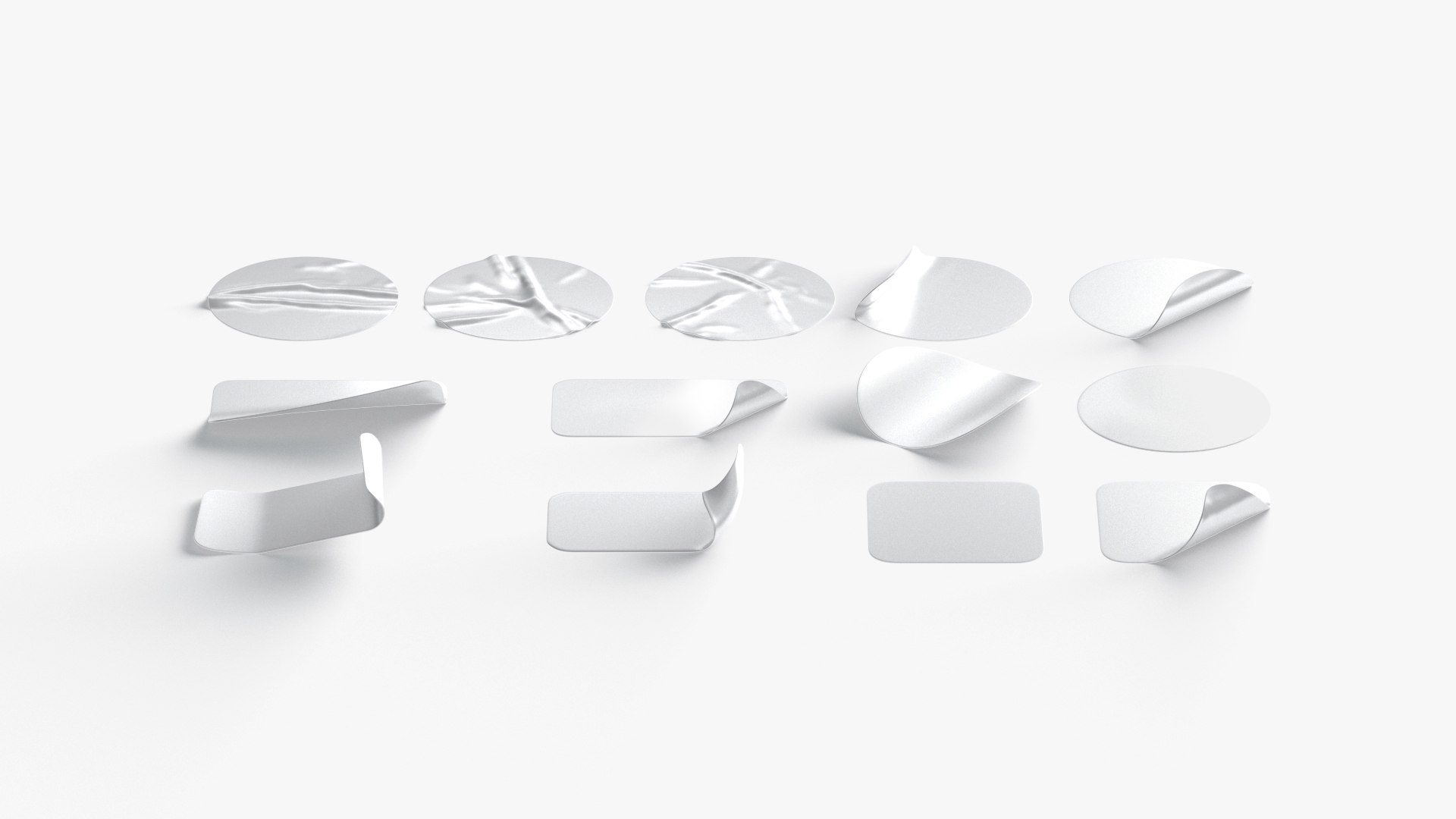 3D Model 13 Stickers Set - Silver Adhesive Round And Square Sticky ...