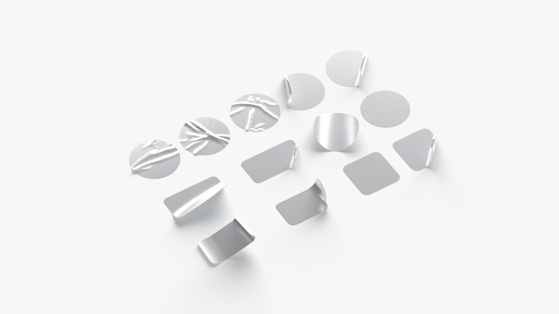 3D Model 13 Stickers Set - Silver Adhesive Round And Square Sticky ...