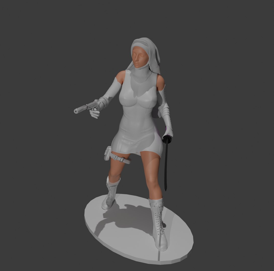 Combat Nun With Katana Pistol 3D 3D Model - TurboSquid 2438950