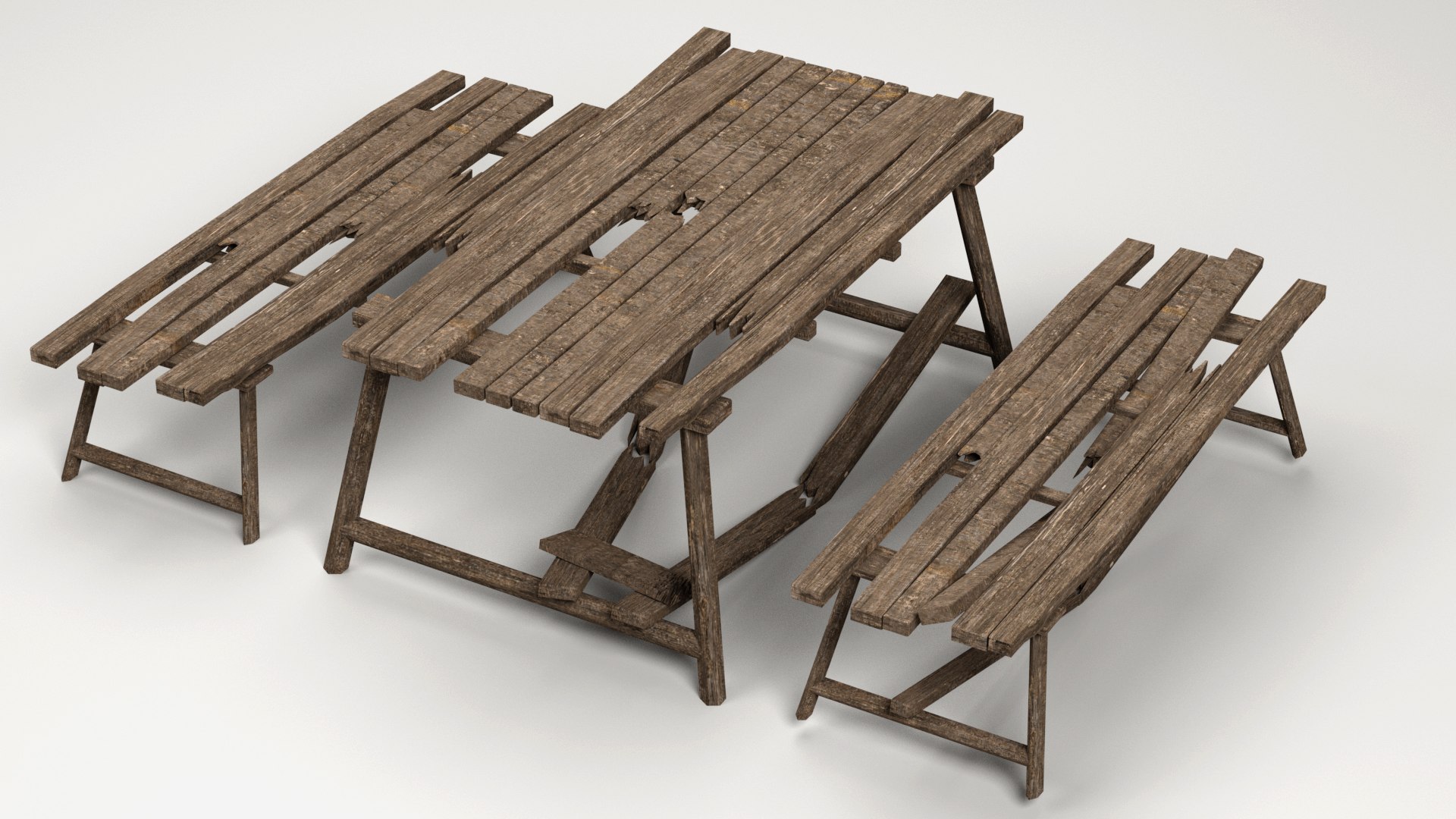 Broken Wooden Table 3D Model - TurboSquid 2029621