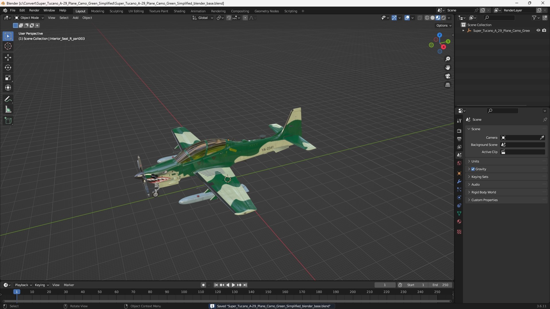 Super Tucano A-29 Plane Camo Green Simplified 3D Model - TurboSquid 2471514