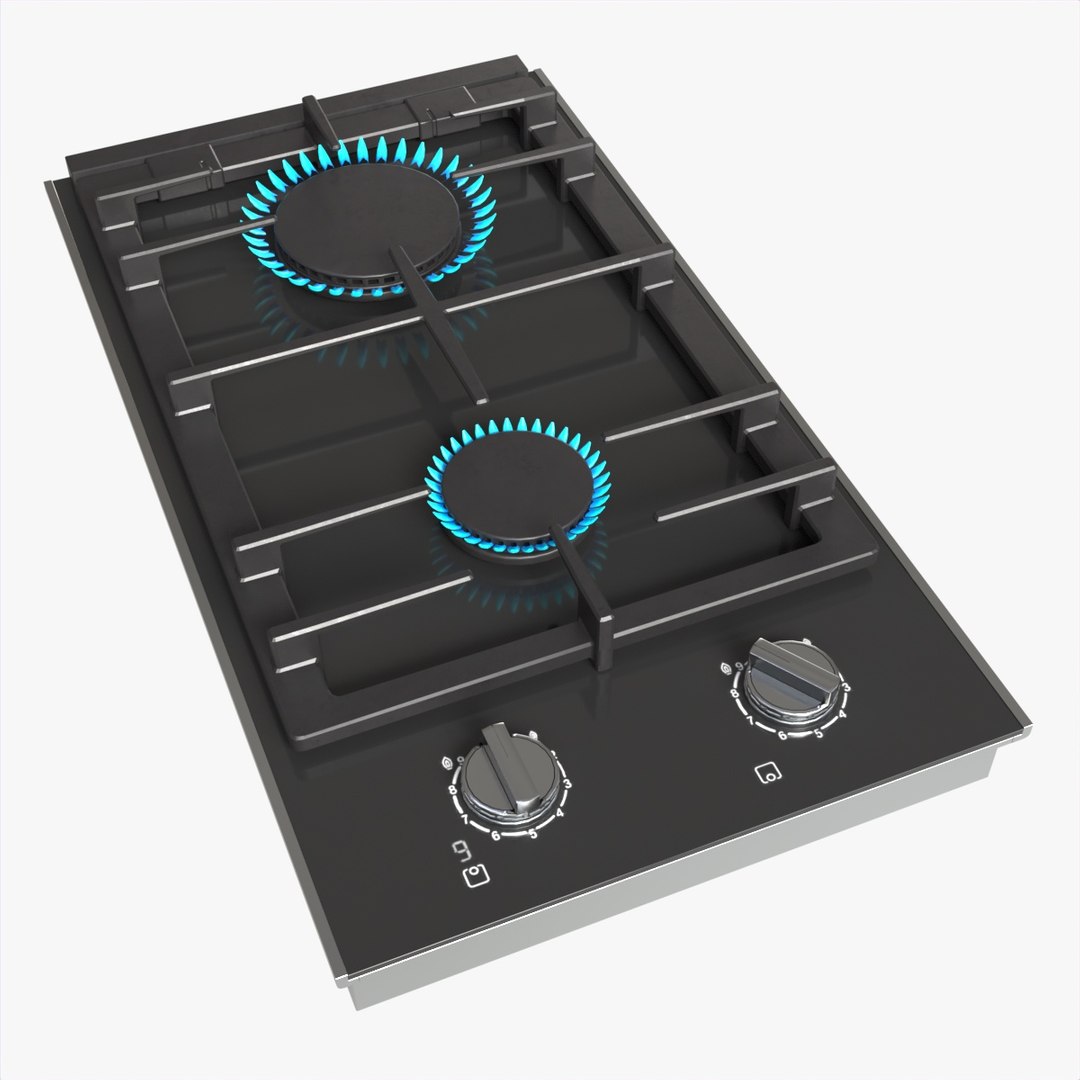 Gas Hob 2 Burners Glass Black 3D model - TurboSquid 2027532