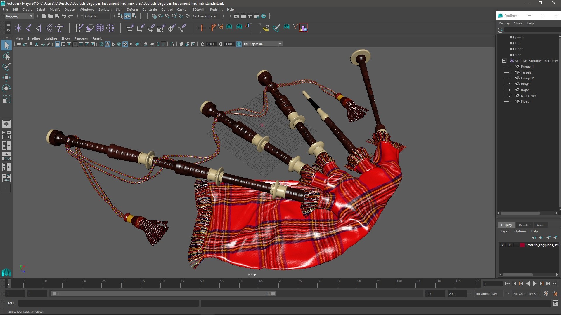 3D Model Scottish Bagpipes Instrument Red - TurboSquid 2230731