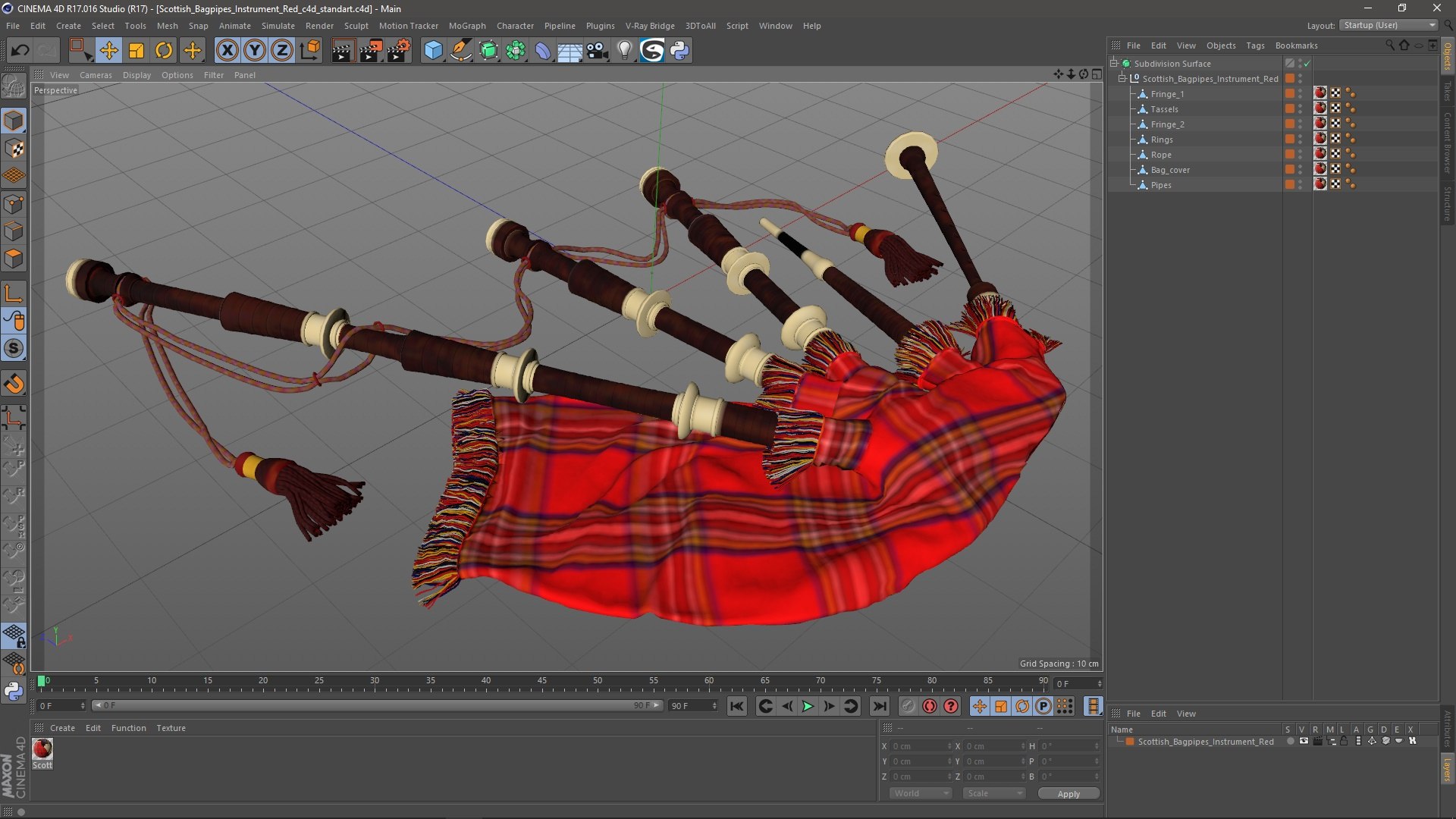 3D Model Scottish Bagpipes Instrument Red - TurboSquid 2230731