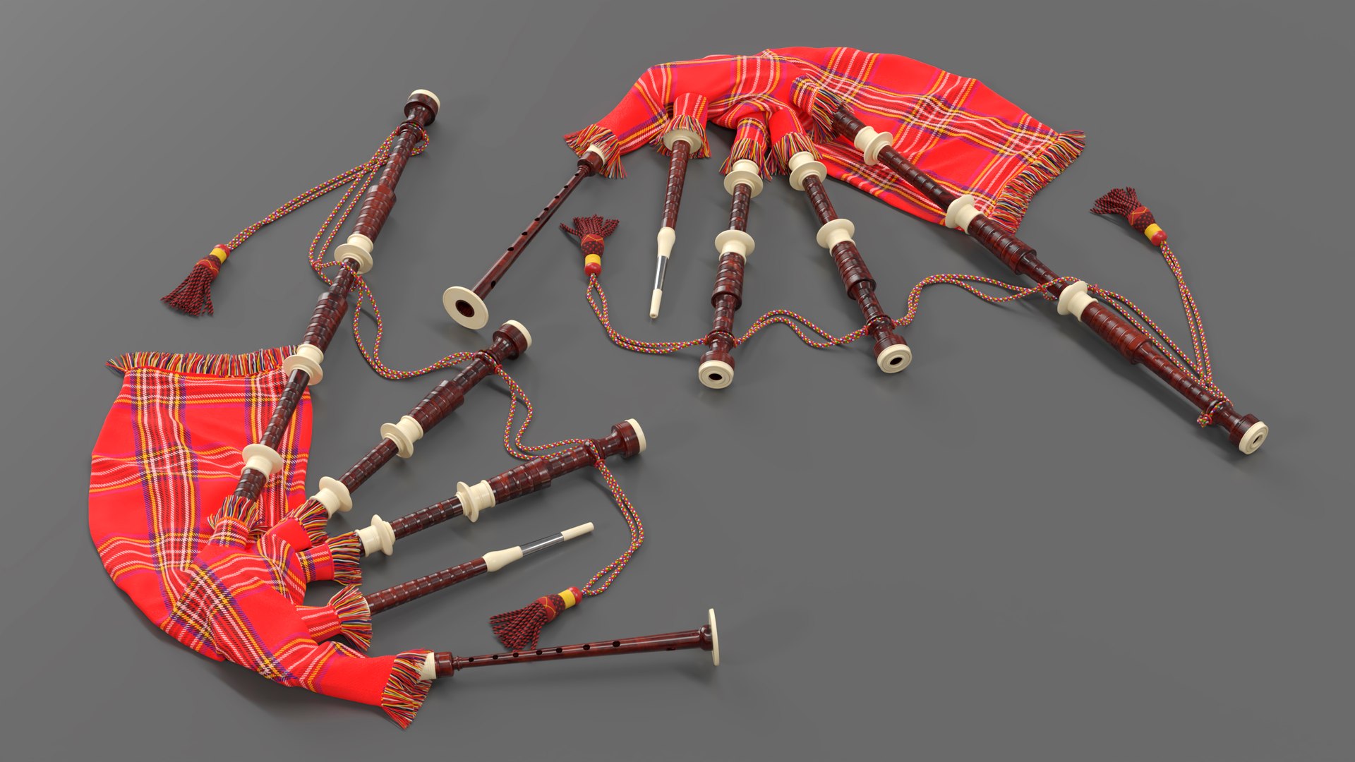 3D Model Scottish Bagpipes Instrument Red - TurboSquid 2230731