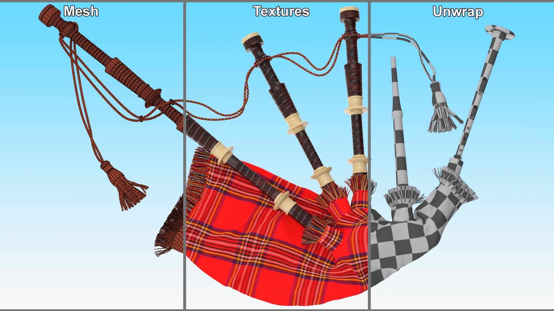 3D Model Scottish Bagpipes Instrument Red - TurboSquid 2230731