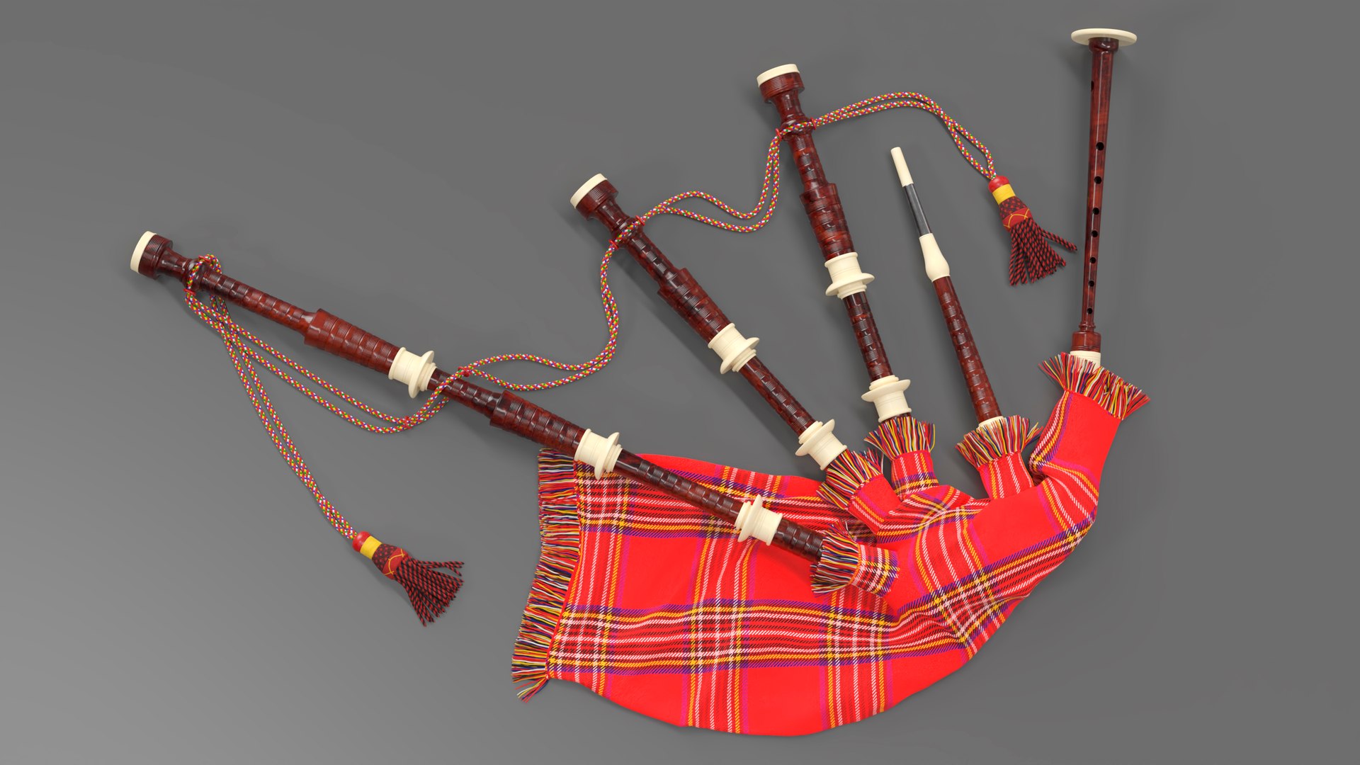 3D Model Scottish Bagpipes Instrument Red - TurboSquid 2230731