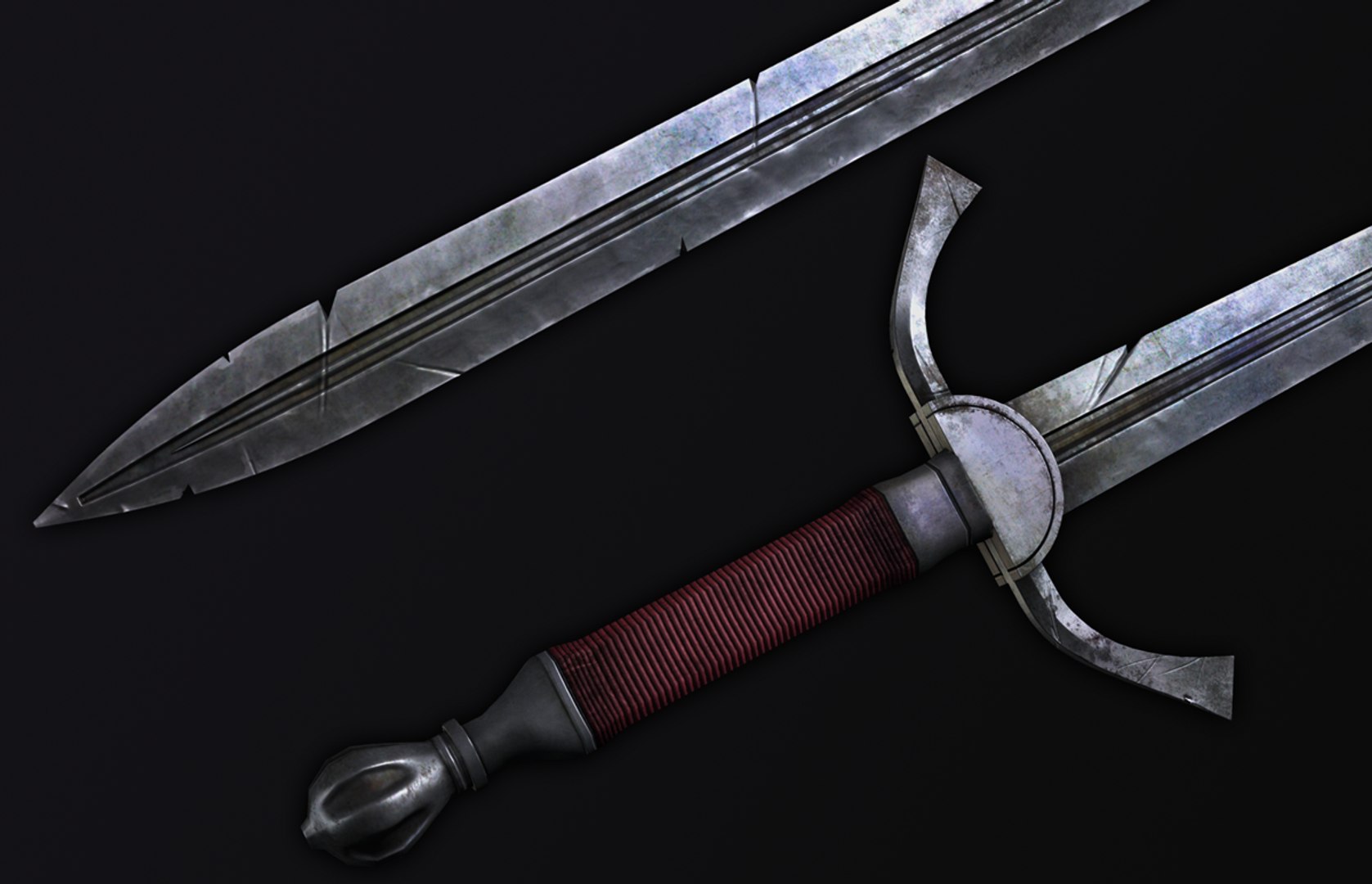 3d worn medieval sword
