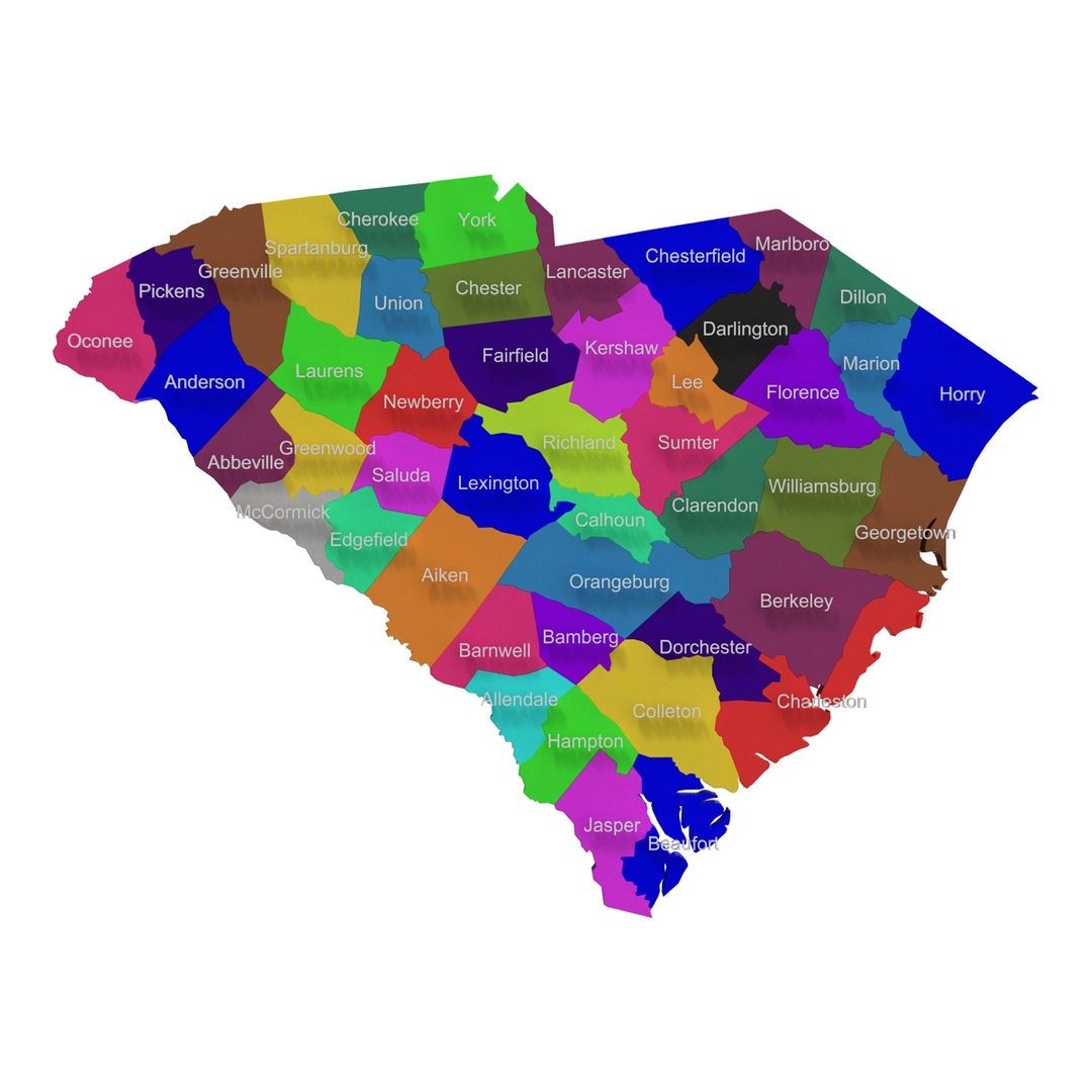 South Carolina Counties 3d Model