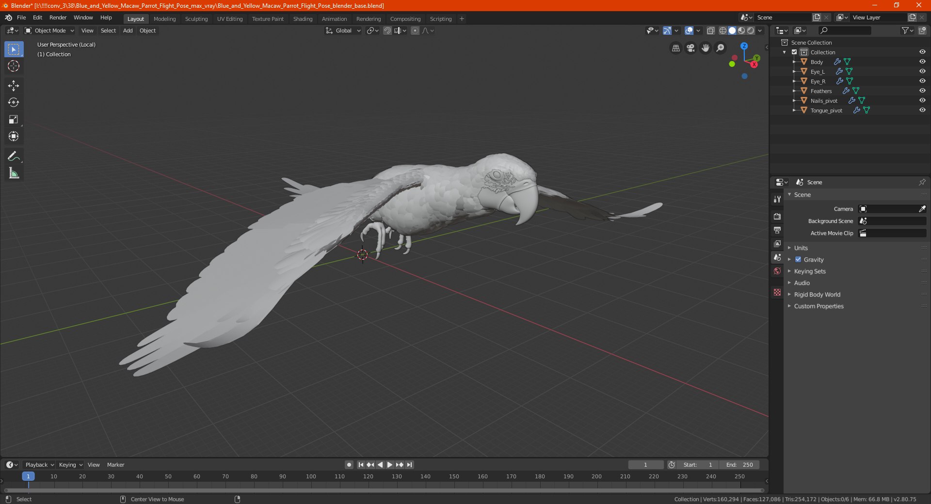 Blue And Yellow Macaw Parrot Flight Pose Model - TurboSquid 1772741