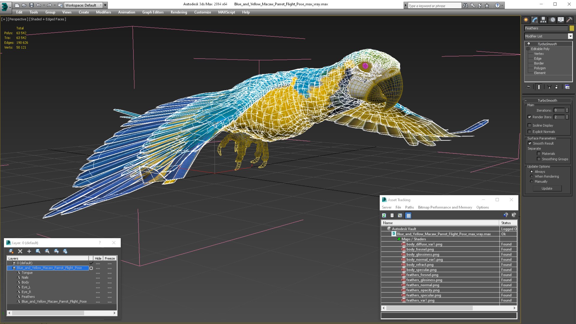 Blue And Yellow Macaw Parrot Flight Pose Model - TurboSquid 1772741