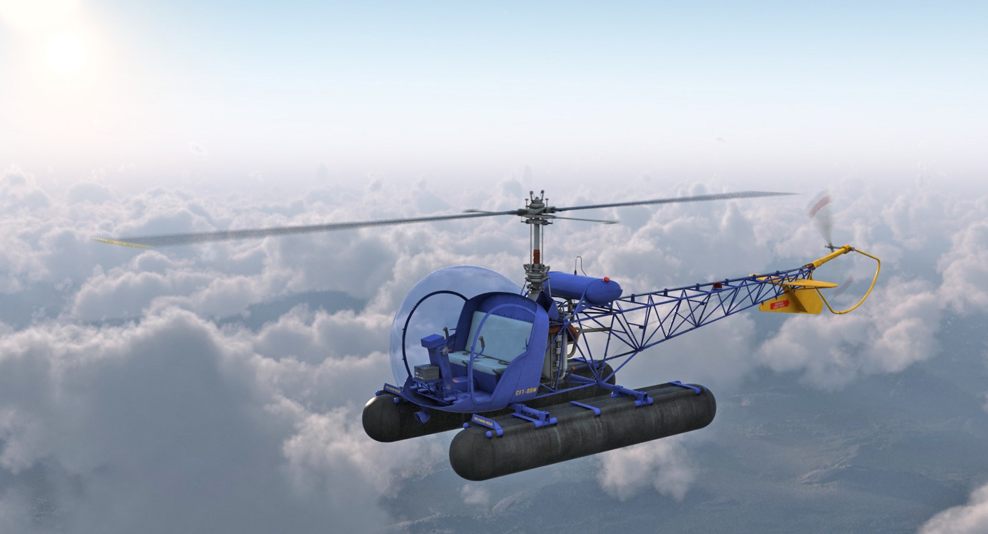 Bell 47 Floats Rigged 3d Max