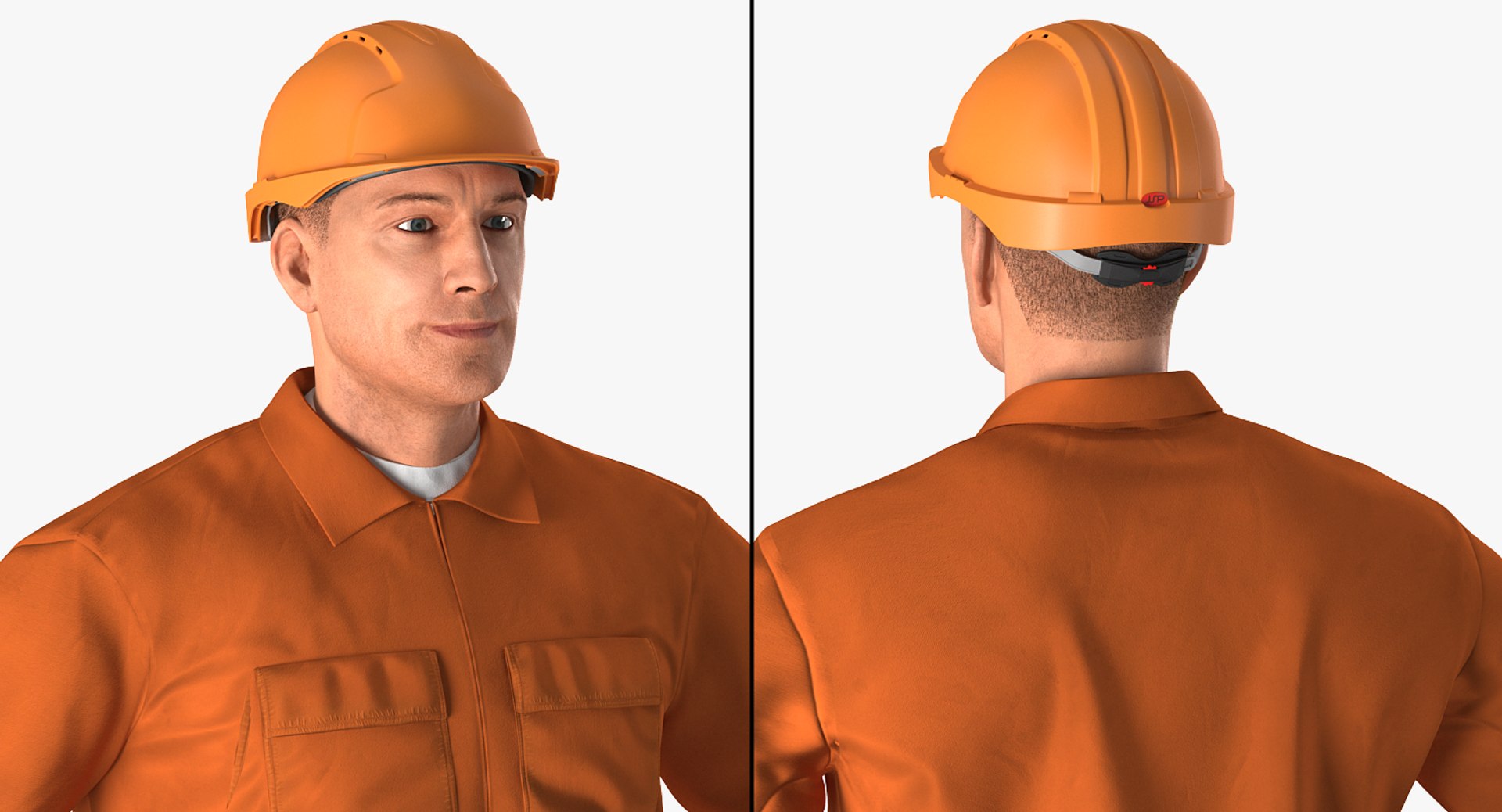 3D builder wearing orange coveralls - TurboSquid 1151366
