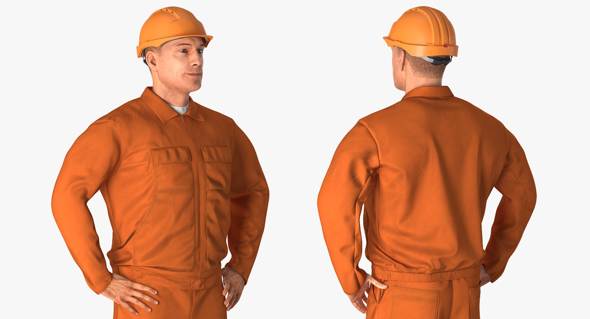 3D builder wearing orange coveralls - TurboSquid 1151366