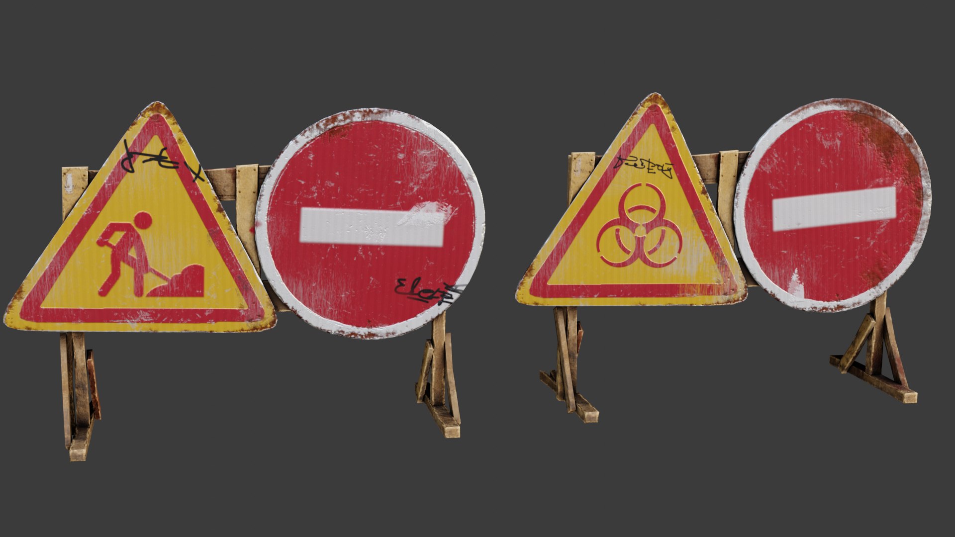3D wooden digging radiation land Street Sign post-apocalyptic dirty ...