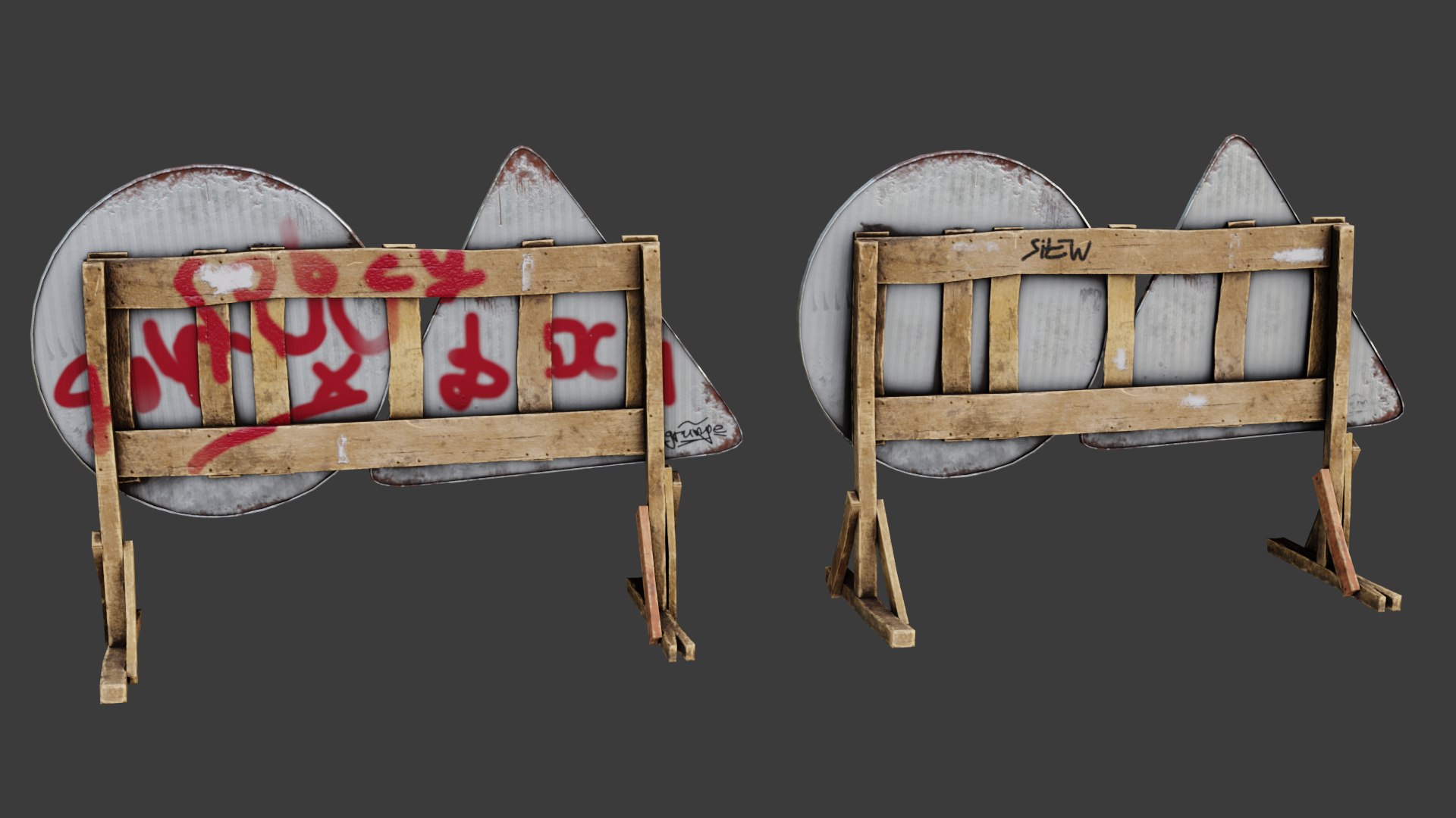 3D wooden digging radiation land Street Sign post-apocalyptic dirty ...