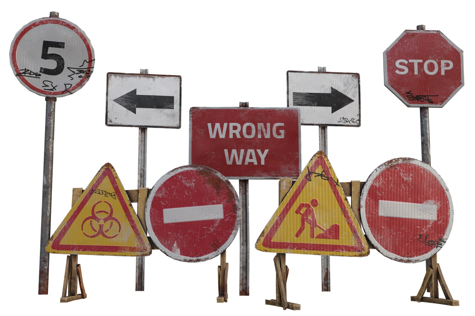 3D wooden digging radiation land Street Sign post-apocalyptic dirty ...