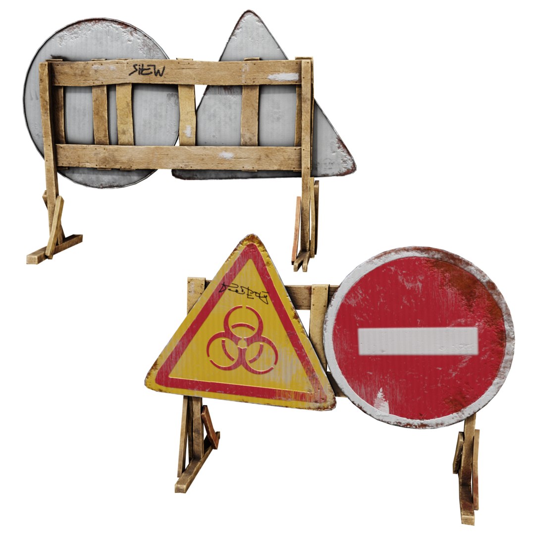 3D wooden digging radiation land Street Sign post-apocalyptic dirty ...